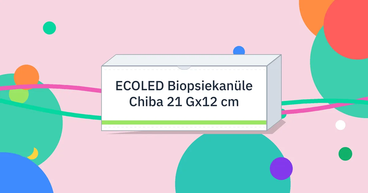 Symbolbild: Packung mit der Aufschrift ECOLED Biopsiekanüle Chiba 21 Gx12 cm (PZN 06125760) – Verfügbarkeit und Bezug in Apotheken in Frankfurt am Main