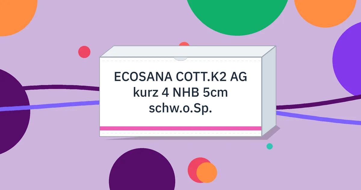 Symbolbild: Packung mit der Aufschrift ECOSANA COTT.K2 AG kurz 4 NHB 5cm schw.o.Sp. (PZN 16949752) – Verfügbarkeit und Bezug in Apotheken in Frankfurt am Main