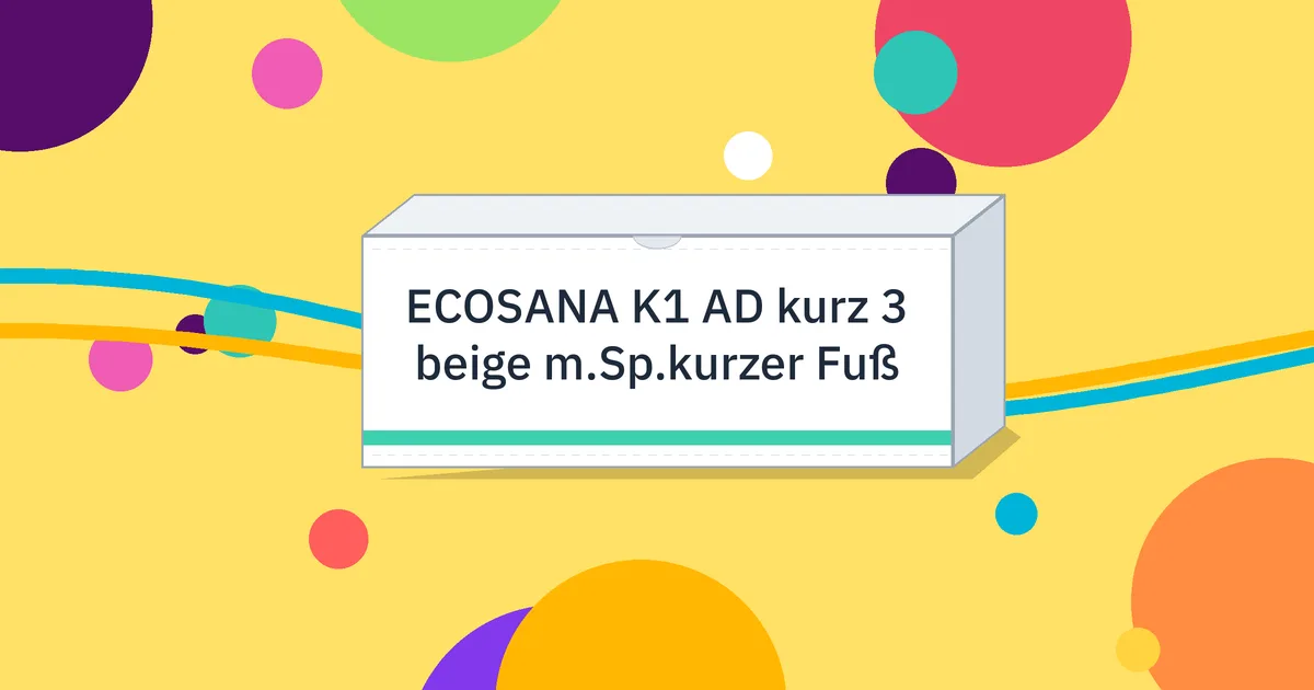 Symbolbild: Packung mit der Aufschrift ECOSANA K1 AD kurz 3 beige m.Sp.kurzer Fuß (PZN 04724692) – Verfügbarkeit und Bezug in Apotheken in Frankfurt am Main