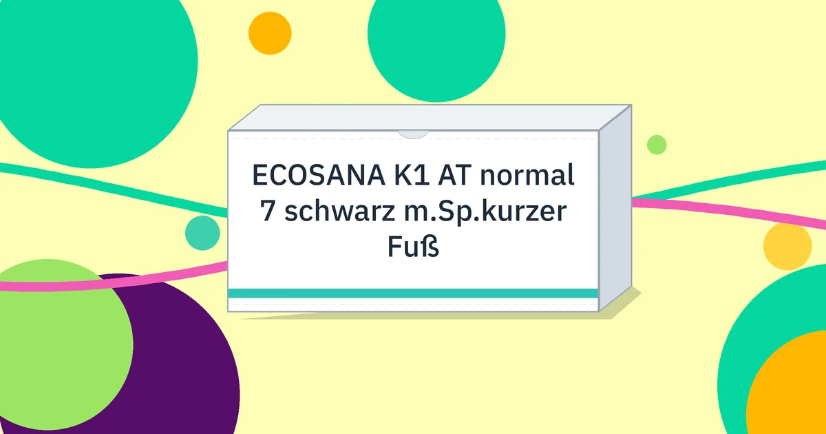 Symbolbild: Packung mit der Aufschrift ECOSANA K1 AT normal 7 schwarz m.Sp.kurzer Fuß (PZN 04732326) – Verfügbarkeit und Bezug in Apotheken in Frankfurt am Main