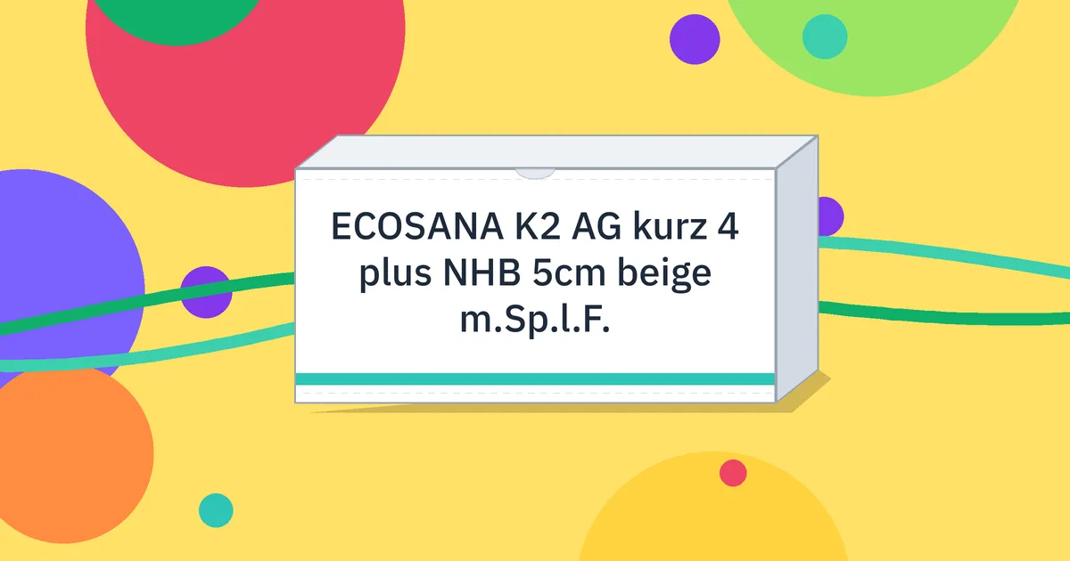 Symbolbild: Packung mit der Aufschrift ECOSANA K2 AG kurz 4 plus NHB 5cm beige m.Sp.l.F. (PZN 10955438) – Verfügbarkeit und Bezug in Apotheken in Frankfurt am Main