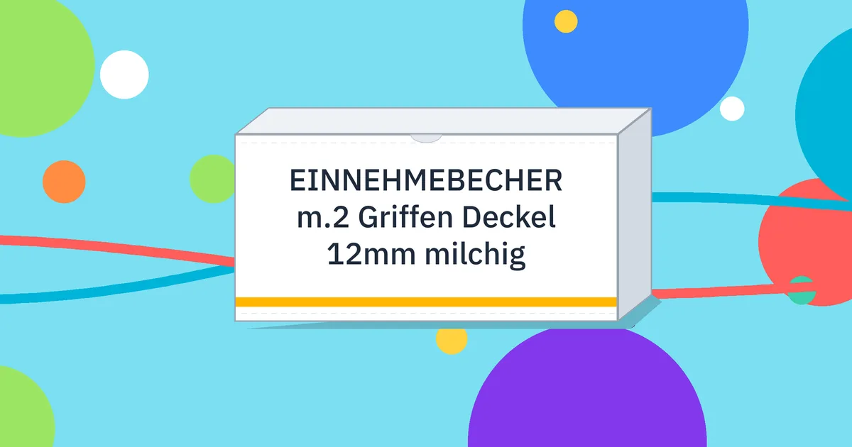 Symbolbild: Packung mit der Aufschrift EINNEHMEBECHER m.2 Griffen Deckel 12mm milchig (PZN 10121650) – Verfügbarkeit und Bezug in Apotheken in Frankfurt am Main