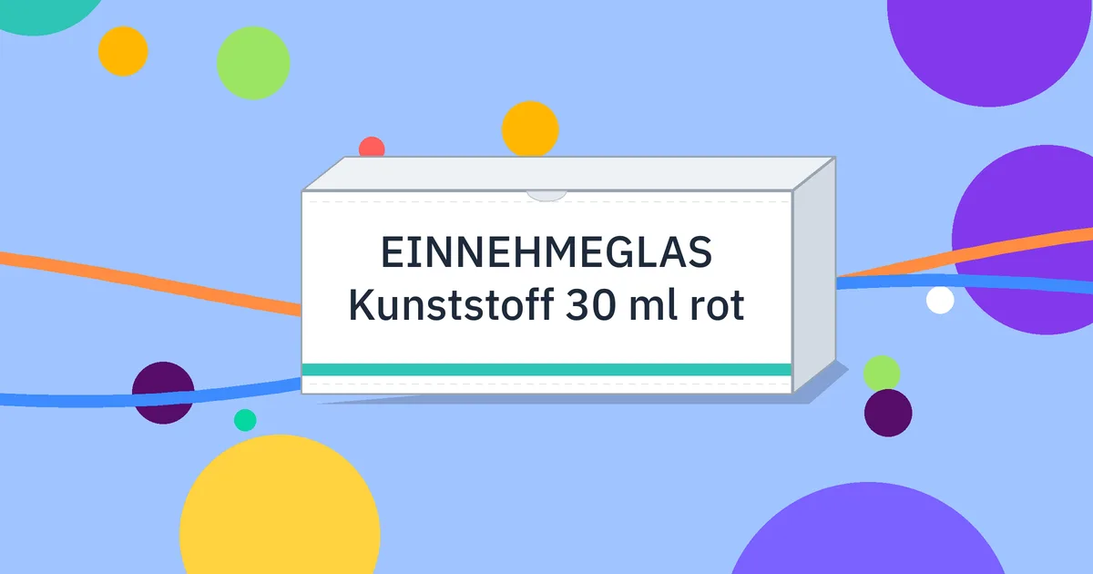 Symbolbild: Packung mit der Aufschrift EINNEHMEGLAS Kunststoff 30 ml rot (PZN 19514026) – Verfügbarkeit und Bezug in Apotheken in Frankfurt am Main