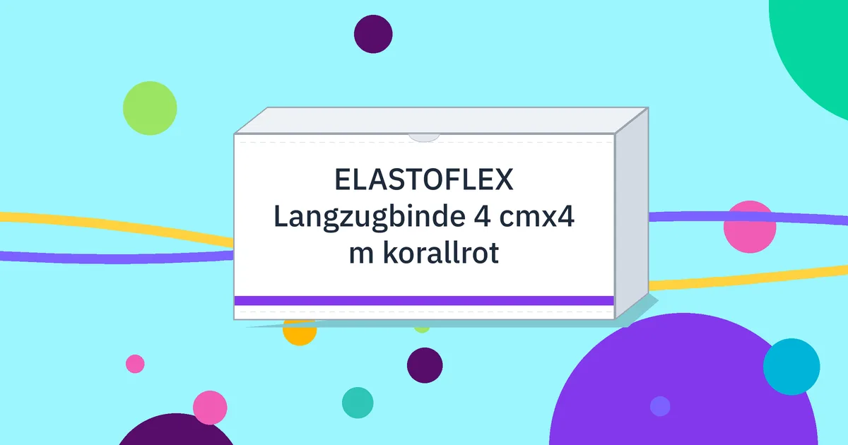 Symbolbild: Packung mit der Aufschrift ELASTOFLEX Langzugbinde 4 cmx4 m korallrot (PZN 17175637) – Verfügbarkeit und Bezug in Apotheken in Frankfurt am Main