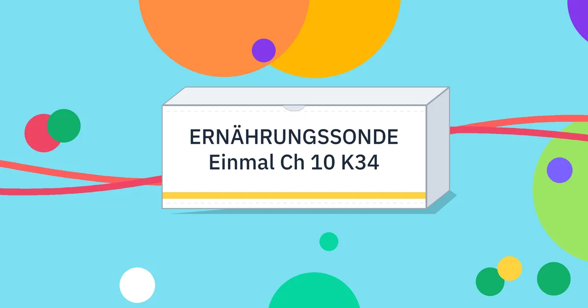 Symbolbild: Packung mit der Aufschrift ERNÄHRUNGSSONDE Einmal Ch 10 K34 (PZN 02438982) – Verfügbarkeit und Bezug in Apotheken in Frankfurt am Main