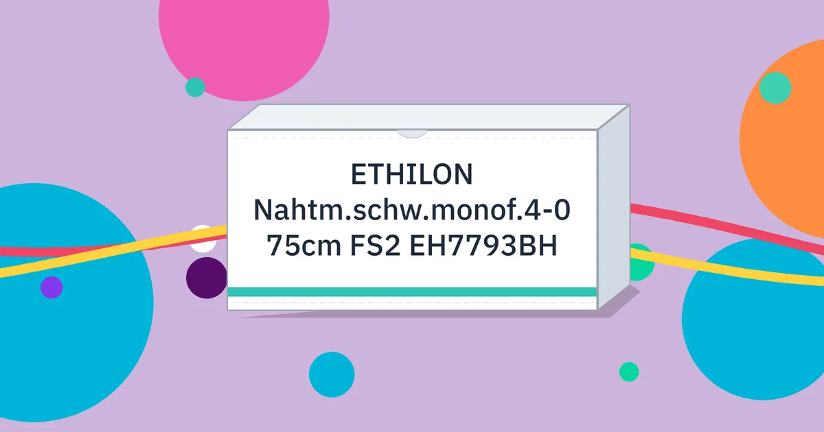 Symbolbild: Packung mit der Aufschrift ETHILON Nahtm.schw.monof.4-0 75cm FS2 EH7793BH (PZN 19202781) – Verfügbarkeit und Bezug in Apotheken in Frankfurt am Main