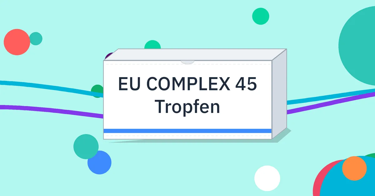 Symbolbild: Packung mit der Aufschrift EU COMPLEX 45 Tropfen (PZN 17873399) – Verfügbarkeit und Bezug in Apotheken in Frankfurt am Main