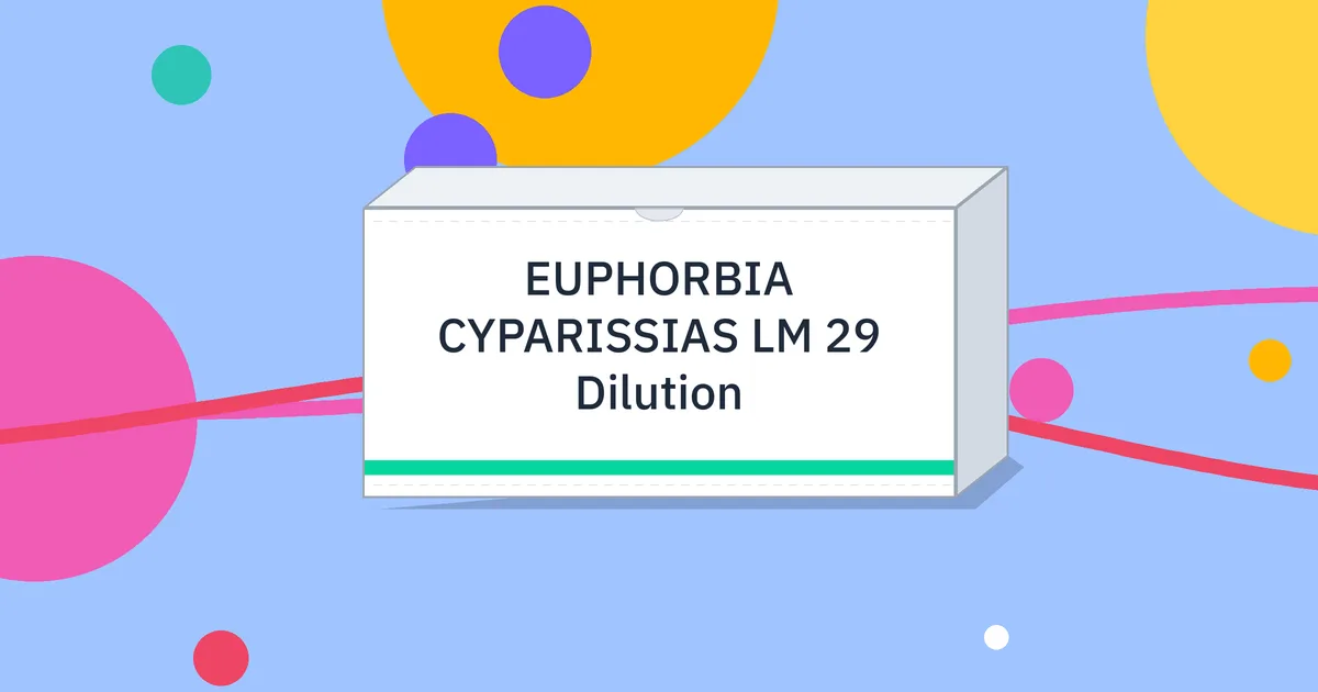 Symbolbild: Packung mit der Aufschrift EUPHORBIA CYPARISSIAS LM 29 Dilution (PZN 13482041) – Verfügbarkeit und Bezug in Apotheken in Frankfurt am Main