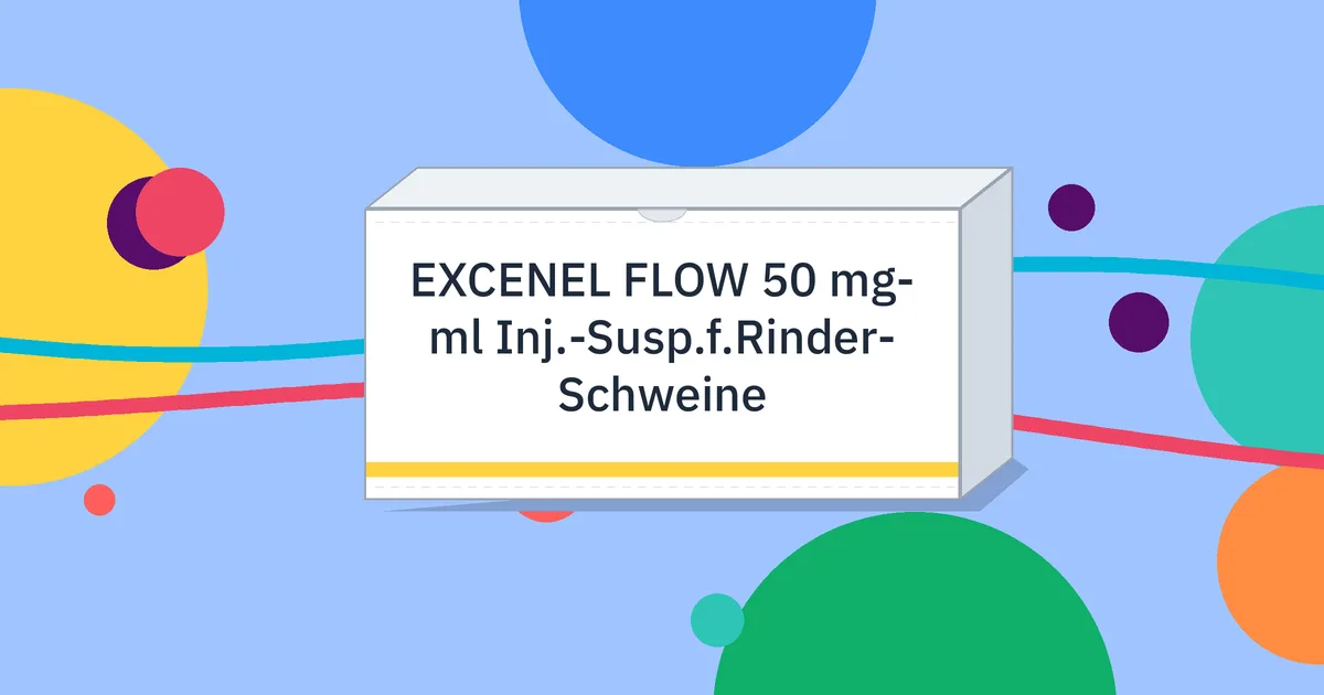 Symbolbild: Packung mit der Aufschrift EXCENEL FLOW 50 mg-ml Inj.-Susp.f.Rinder-Schweine (PZN 11283685) – Verfügbarkeit und Bezug in Apotheken in Frankfurt am Main