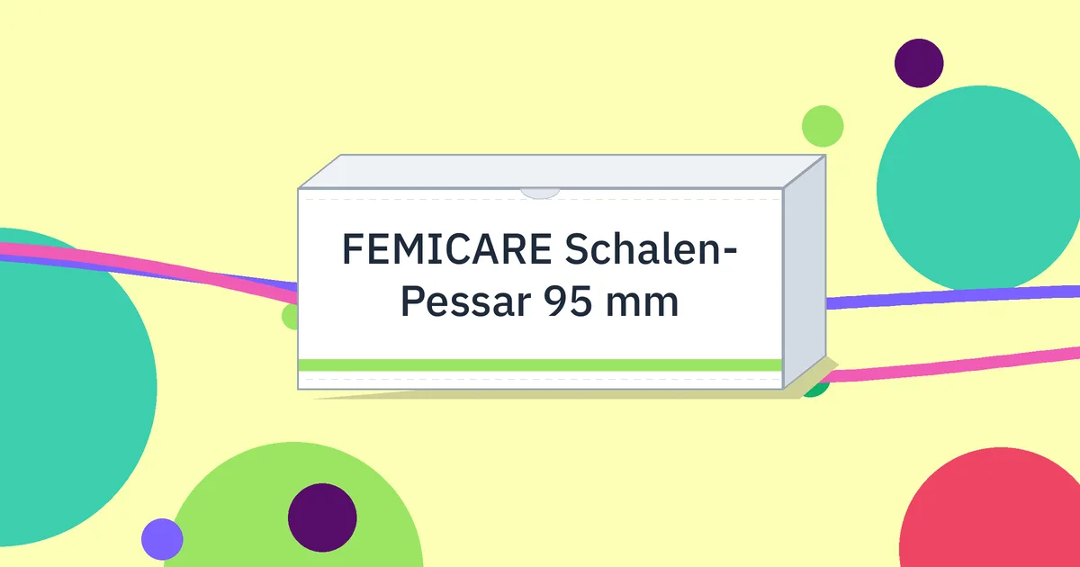 Symbolbild: Packung mit der Aufschrift FEMICARE Schalen-Pessar 95 mm (PZN 19336369) – Verfügbarkeit und Bezug in Apotheken in Frankfurt am Main