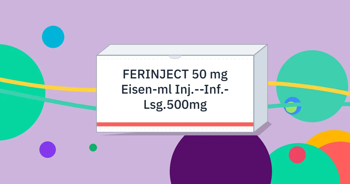 Symbolbild: Packung mit der Aufschrift FERINJECT 50 mg Eisen-ml Inj.--Inf.-Lsg.500mg (PZN 17375046) – Verfügbarkeit und Bezug in Apotheken in Frankfurt am Main