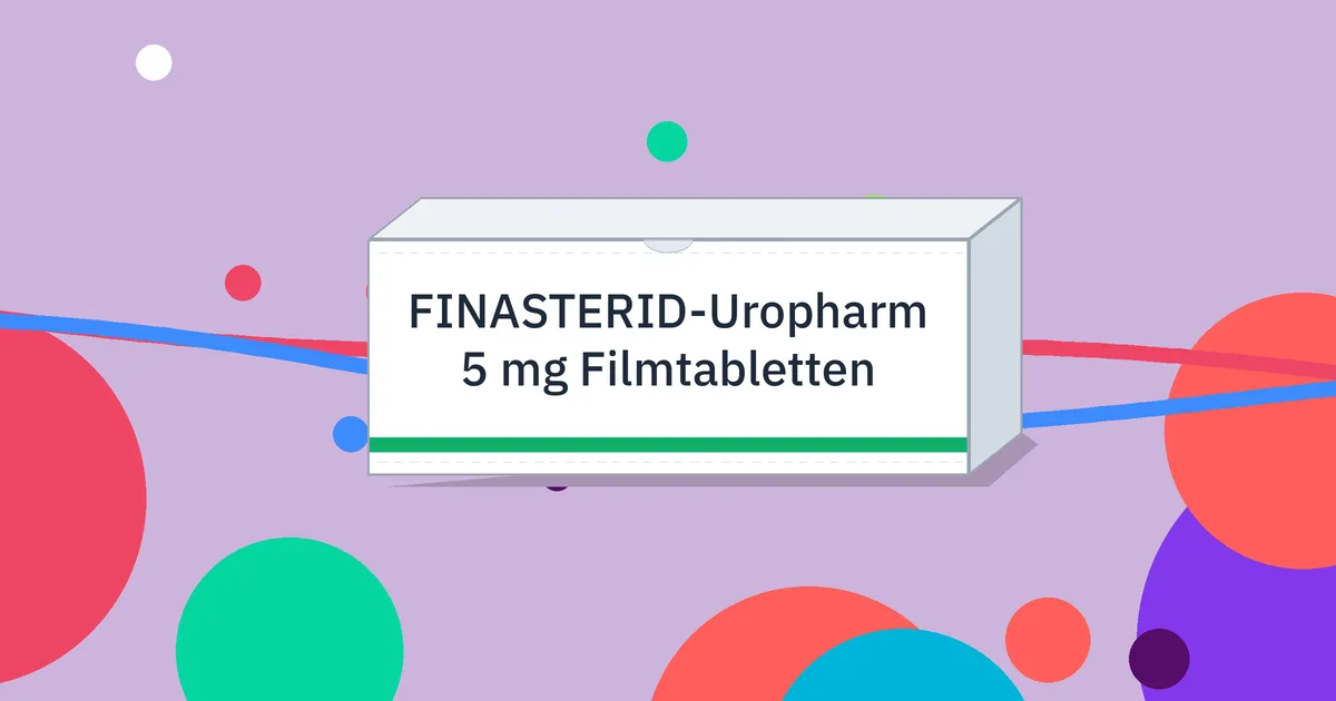 Symbolbild: Packung mit der Aufschrift FINASTERID-Uropharm 5 mg Filmtabletten (PZN 19541879) – Verfügbarkeit und Bezug in Apotheken in Frankfurt am Main