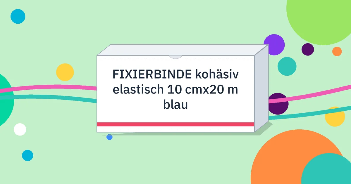 Symbolbild: Packung mit der Aufschrift FIXIERBINDE kohäsiv elastisch 10 cmx20 m blau (PZN 10351663) – Verfügbarkeit und Bezug in Apotheken in Frankfurt am Main