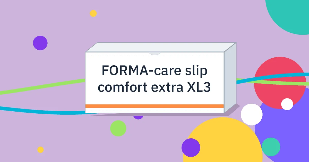 Symbolbild: Packung mit der Aufschrift FORMA-care slip comfort extra XL3 (PZN 18399764) – Verfügbarkeit und Bezug in Apotheken in Frankfurt am Main