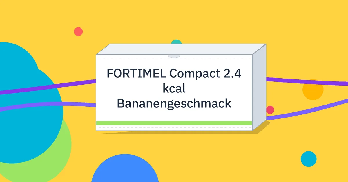 Symbolbild: Packung mit der Aufschrift FORTIMEL Compact 2.4 kcal Bananengeschmack (PZN 19751447) – Verfügbarkeit und Bezug in Apotheken in Frankfurt am Main