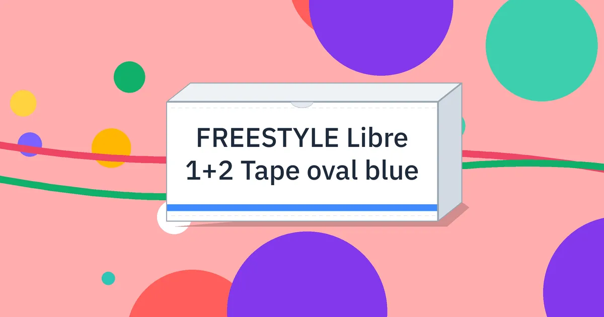 Symbolbild: Packung mit der Aufschrift FREESTYLE Libre 1+2 Tape oval blue (PZN 18177785) – Verfügbarkeit und Bezug in Apotheken in Frankfurt am Main