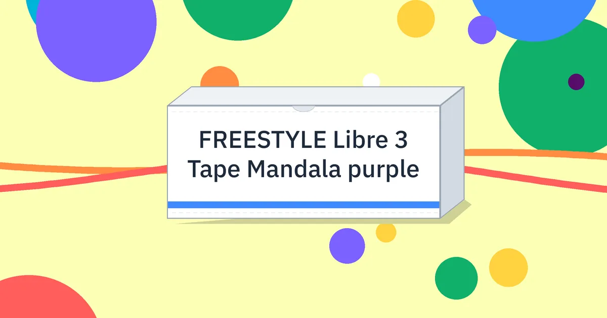 Symbolbild: Packung mit der Aufschrift FREESTYLE Libre 3 Tape Mandala purple (PZN 18178514) – Verfügbarkeit und Bezug in Apotheken in Frankfurt am Main