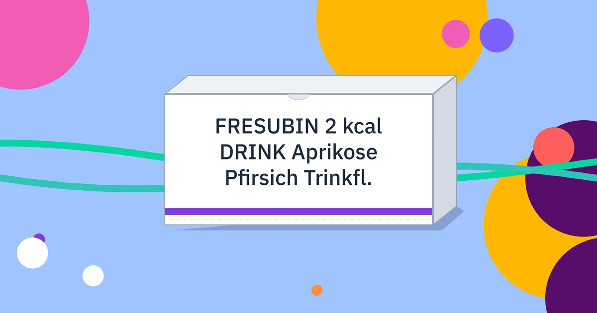 Symbolbild: Packung mit der Aufschrift FRESUBIN 2 kcal DRINK Aprikose Pfirsich Trinkfl. (PZN 19843221) – Verfügbarkeit und Bezug in Apotheken in Frankfurt am Main