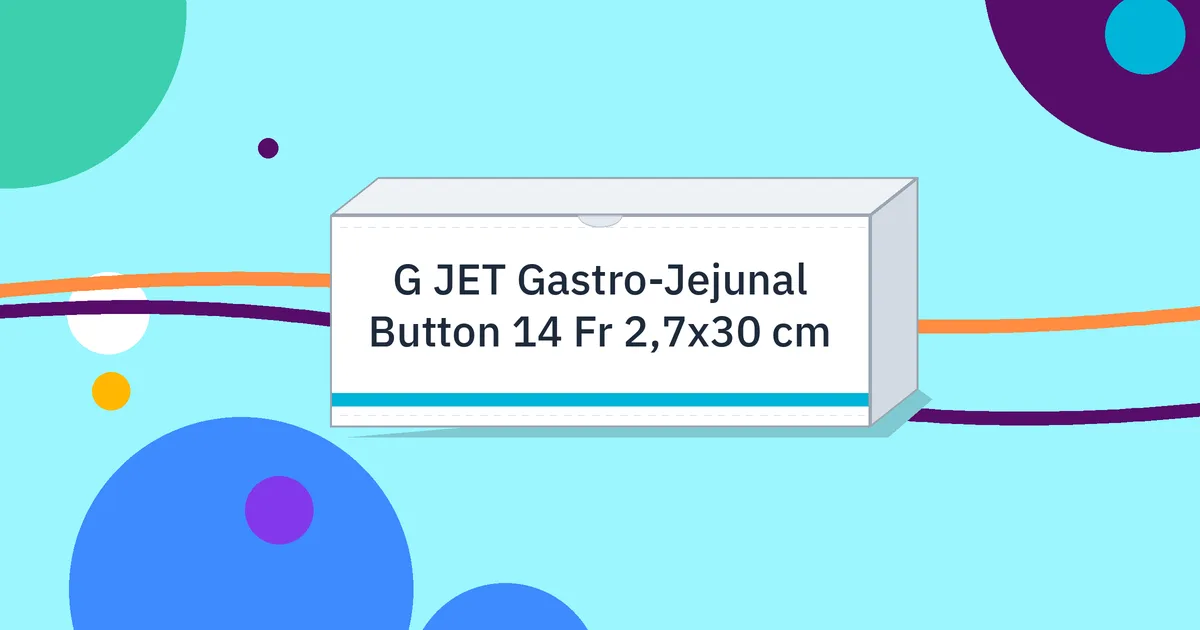 Symbolbild: Packung mit der Aufschrift G JET Gastro-Jejunal Button 14 Fr 2,7x30 cm (PZN 14346587) – Verfügbarkeit und Bezug in Apotheken in Frankfurt am Main