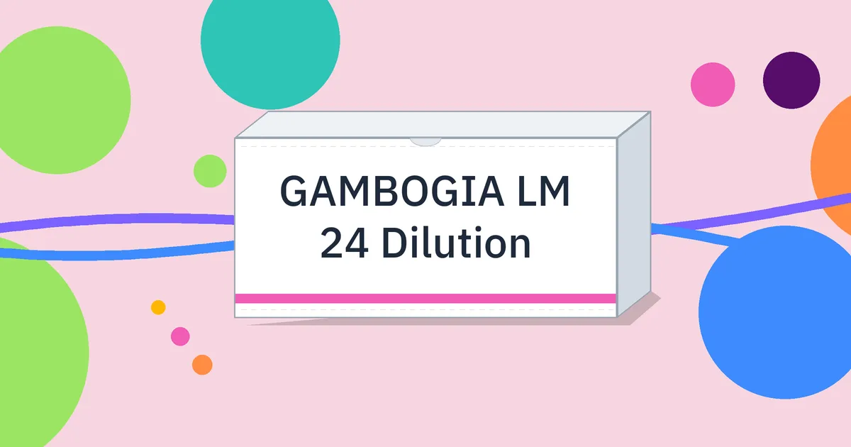 Symbolbild: Packung mit der Aufschrift GAMBOGIA LM 24 Dilution (PZN 13498668) – Verfügbarkeit und Bezug in Apotheken in Frankfurt am Main