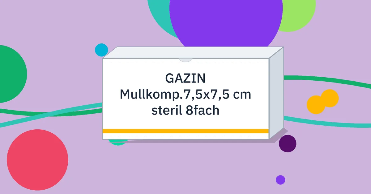 Symbolbild: Packung mit der Aufschrift GAZIN Mullkomp.7,5x7,5 cm steril 8fach (PZN 14290786) – Verfügbarkeit und Bezug in Apotheken in Frankfurt am Main
