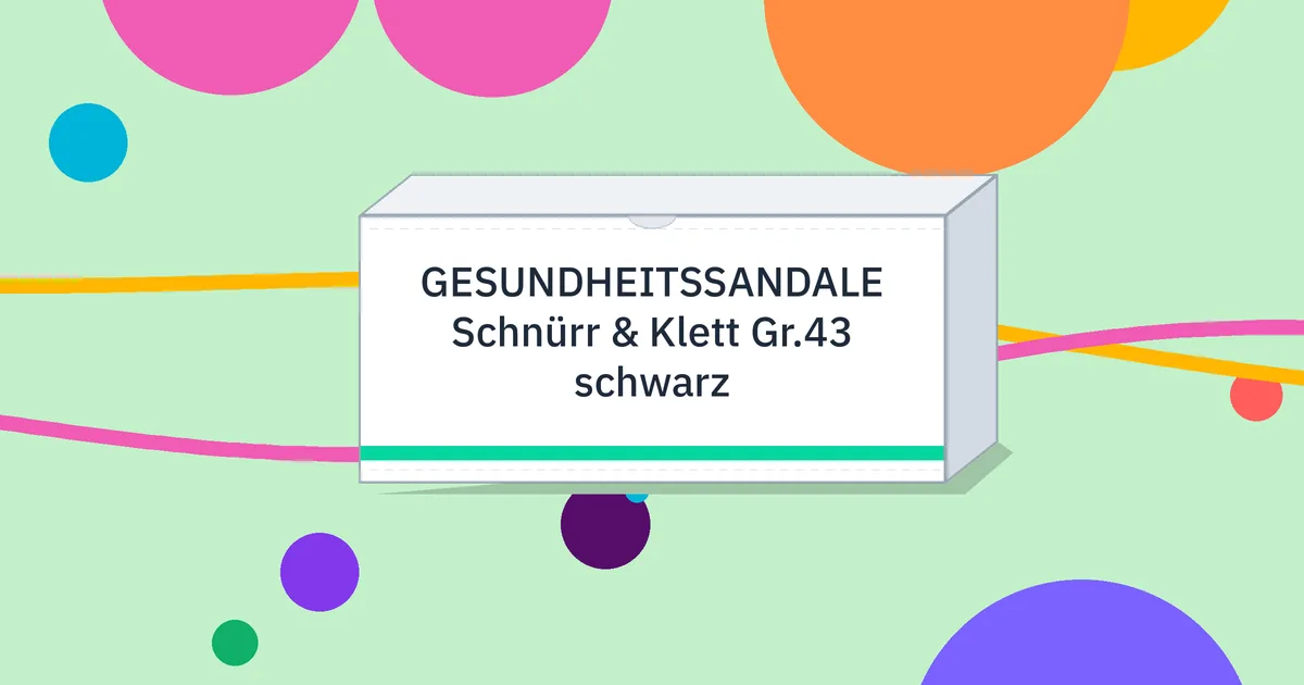 Symbolbild: Packung mit der Aufschrift GESUNDHEITSSANDALE Schnürr & Klett Gr.43 schwarz (PZN 13921144) – Verfügbarkeit und Bezug in Apotheken in Frankfurt am Main