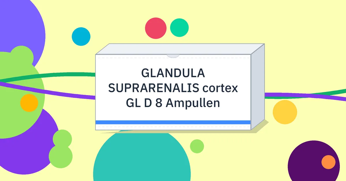 Symbolbild: Packung mit der Aufschrift GLANDULA SUPRARENALIS cortex GL D 8 Ampullen (PZN 03357168) – Verfügbarkeit und Bezug in Apotheken in Frankfurt am Main