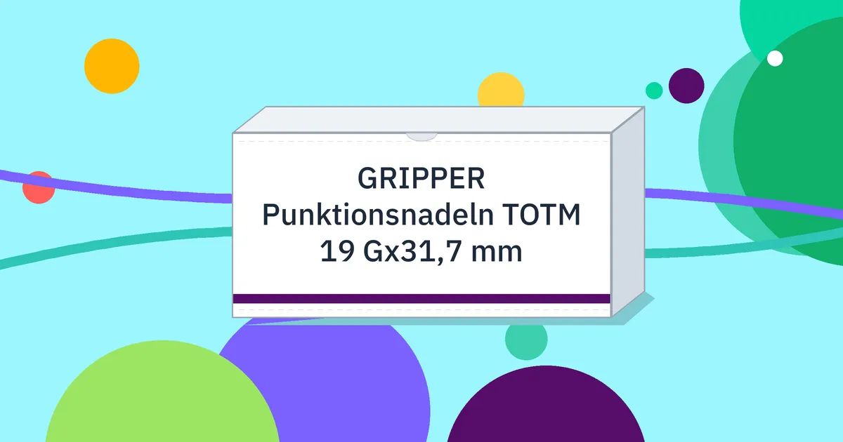 Symbolbild: Packung mit der Aufschrift GRIPPER Punktionsnadeln TOTM 19 Gx31,7 mm (PZN 06101067) – Verfügbarkeit und Bezug in Apotheken in Frankfurt am Main