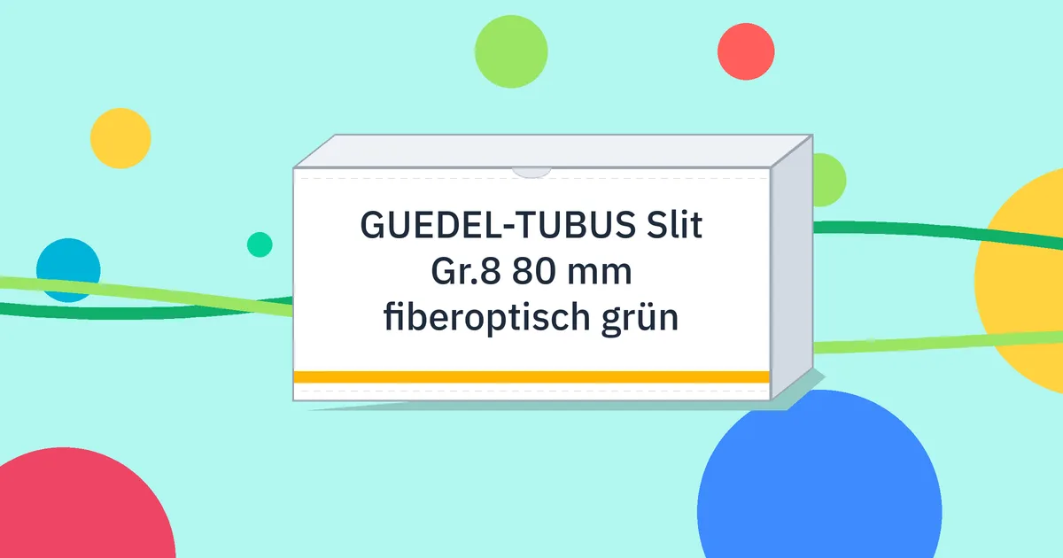 Symbolbild: Packung mit der Aufschrift GUEDEL-TUBUS Slit Gr.8 80 mm fiberoptisch grün (PZN 15891281) – Verfügbarkeit und Bezug in Apotheken in Frankfurt am Main