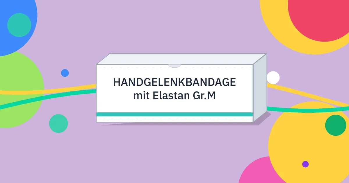 Symbolbild: Packung mit der Aufschrift HANDGELENKBANDAGE mit Elastan Gr.M (PZN 13057591) – Verfügbarkeit und Bezug in Apotheken in Frankfurt am Main