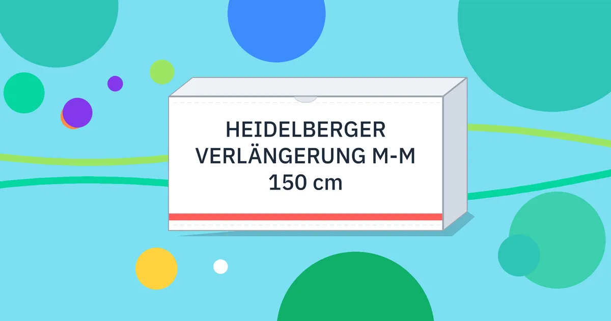 Symbolbild: Packung mit der Aufschrift HEIDELBERGER VERLÄNGERUNG M-M 150 cm (PZN 04168245) – Verfügbarkeit und Bezug in Apotheken in Frankfurt am Main
