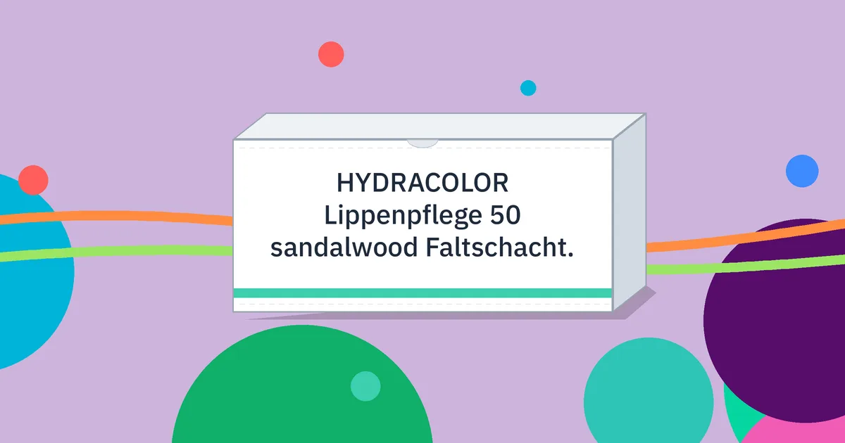 Symbolbild: Packung mit der Aufschrift HYDRACOLOR Lippenpflege 50 sandalwood Faltschacht. (PZN 13862625) – Verfügbarkeit und Bezug in Apotheken in Frankfurt am Main