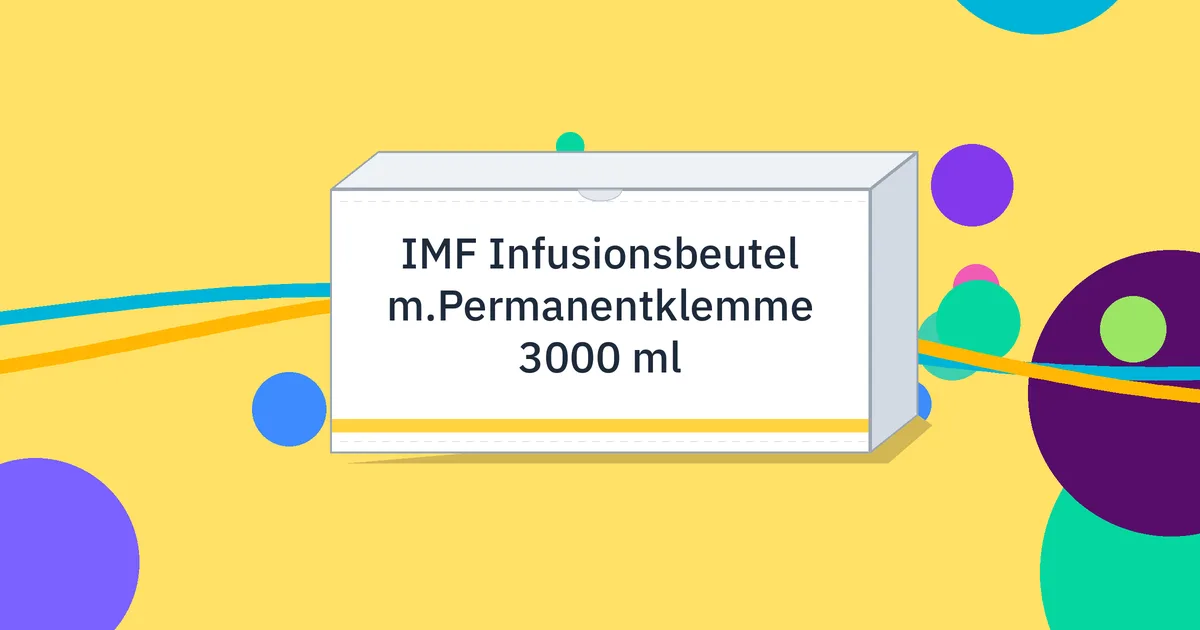 Symbolbild: Packung mit der Aufschrift IMF Infusionsbeutel m.Permanentklemme 3000 ml (PZN 19986529) – Verfügbarkeit und Bezug in Apotheken in Frankfurt am Main
