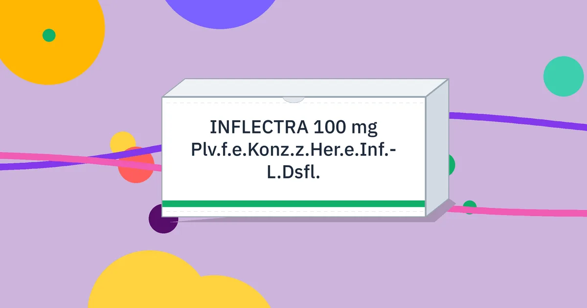 Symbolbild: Packung mit der Aufschrift INFLECTRA 100 mg Plv.f.e.Konz.z.Her.e.Inf.-L.Dsfl. (PZN 15434069) – Verfügbarkeit und Bezug in Apotheken in Frankfurt am Main