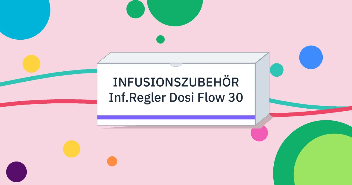 Symbolbild: Packung mit der Aufschrift INFUSIONSZUBEHÖR Inf.Regler Dosi Flow 30 (PZN 06639393) – Verfügbarkeit und Bezug in Apotheken in Frankfurt am Main