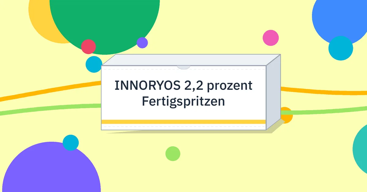 Symbolbild: Packung mit der Aufschrift INNORYOS 2,2 prozent Fertigspritzen (PZN 19490320) – Verfügbarkeit und Bezug in Apotheken in Frankfurt am Main