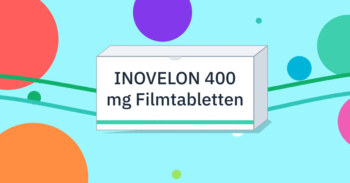 Symbolbild: Packung mit der Aufschrift INOVELON 400 mg Filmtabletten (PZN 19401463) – Verfügbarkeit und Bezug in Apotheken in Frankfurt am Main