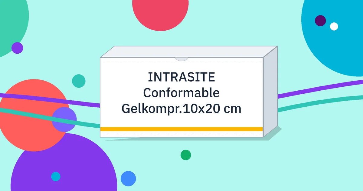 Symbolbild: Packung mit der Aufschrift INTRASITE Conformable Gelkompr.10x20 cm (PZN 08653121) – Verfügbarkeit und Bezug in Apotheken in Frankfurt am Main
