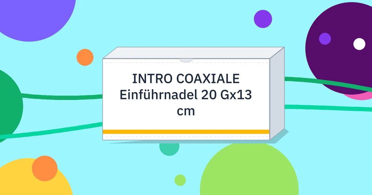 Symbolbild: Packung mit der Aufschrift INTRO COAXIALE Einführnadel 20 Gx13 cm (PZN 16918964) – Verfügbarkeit und Bezug in Apotheken in Frankfurt am Main