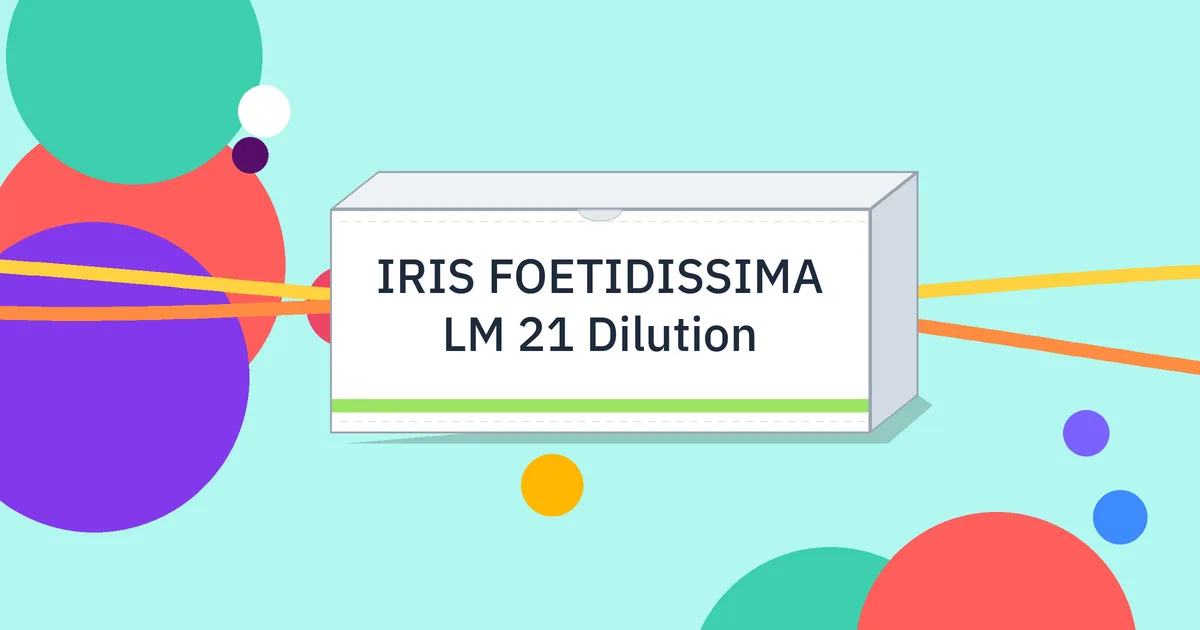 Symbolbild: Packung mit der Aufschrift IRIS FOETIDISSIMA LM 21 Dilution (PZN 12914001) – Verfügbarkeit und Bezug in Apotheken in Frankfurt am Main