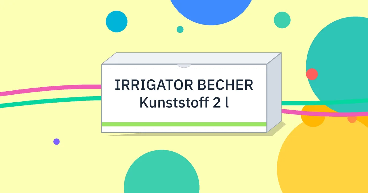Symbolbild: Packung mit der Aufschrift IRRIGATOR BECHER Kunststoff 2 l (PZN 00070414) – Verfügbarkeit und Bezug in Apotheken in Frankfurt am Main