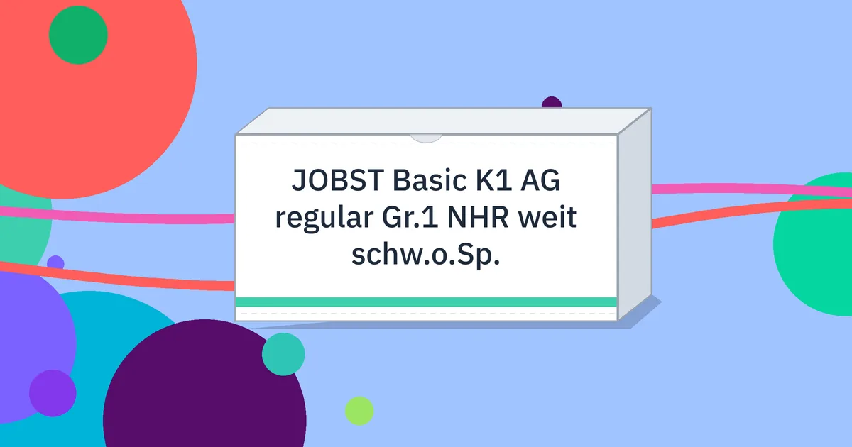 Symbolbild: Packung mit der Aufschrift JOBST Basic K1 AG regular Gr.1 NHR weit schw.o.Sp. (PZN 15309915) – Verfügbarkeit und Bezug in Apotheken in Frankfurt am Main