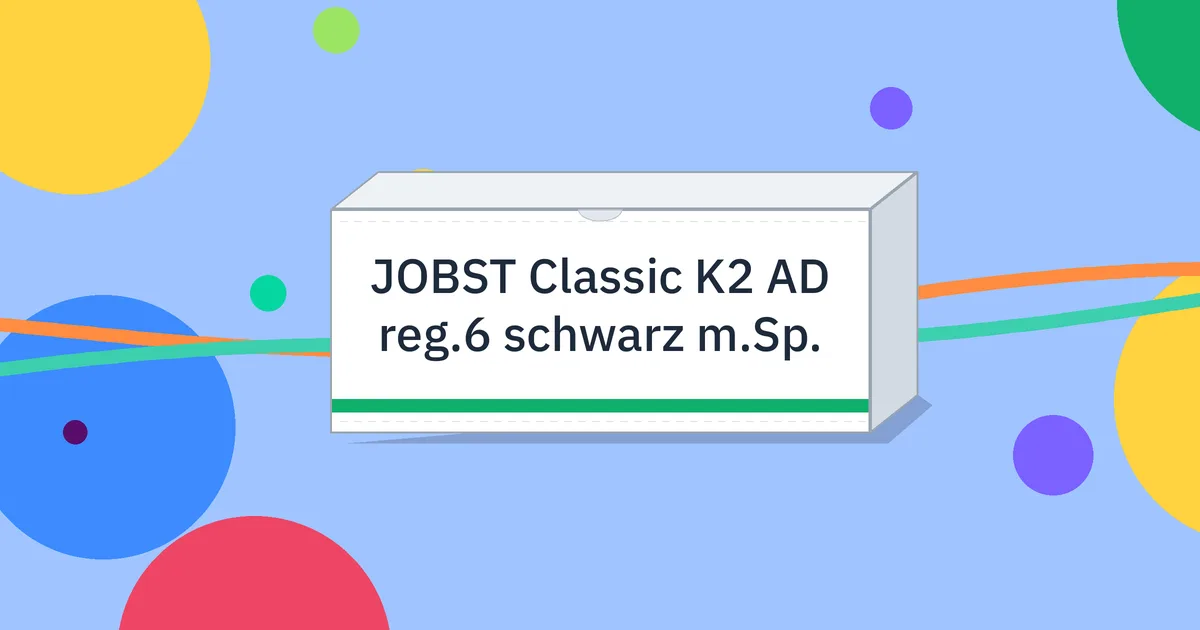 Symbolbild: Packung mit der Aufschrift JOBST Classic K2 AD reg.6 schwarz m.Sp. (PZN 11269461) – Verfügbarkeit und Bezug in Apotheken in Frankfurt am Main