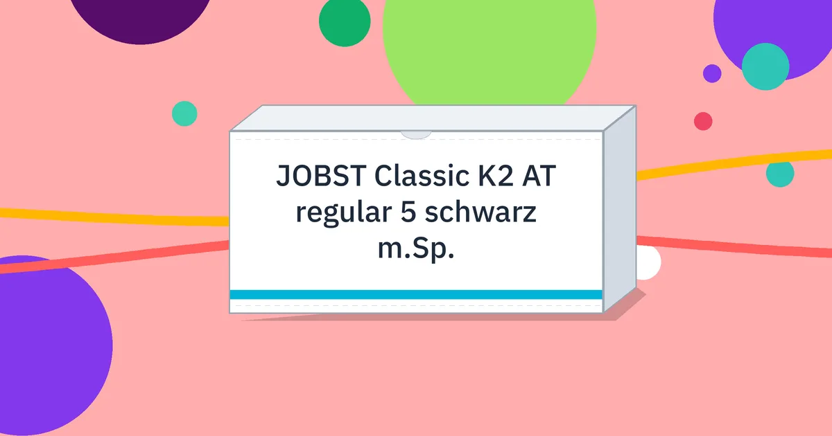 Symbolbild: Packung mit der Aufschrift JOBST Classic K2 AT regular 5 schwarz m.Sp. (PZN 11276047) – Verfügbarkeit und Bezug in Apotheken in Frankfurt am Main