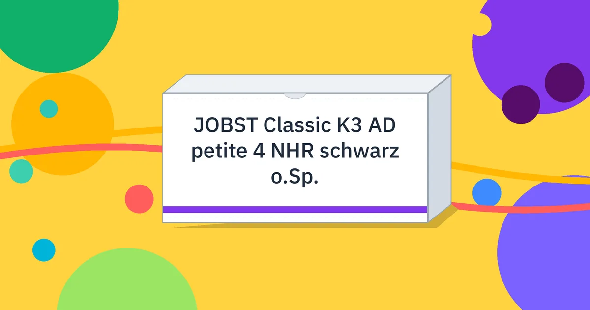 Symbolbild: Packung mit der Aufschrift JOBST Classic K3 AD petite 4 NHR schwarz o.Sp. (PZN 13070404) – Verfügbarkeit und Bezug in Apotheken in Frankfurt am Main