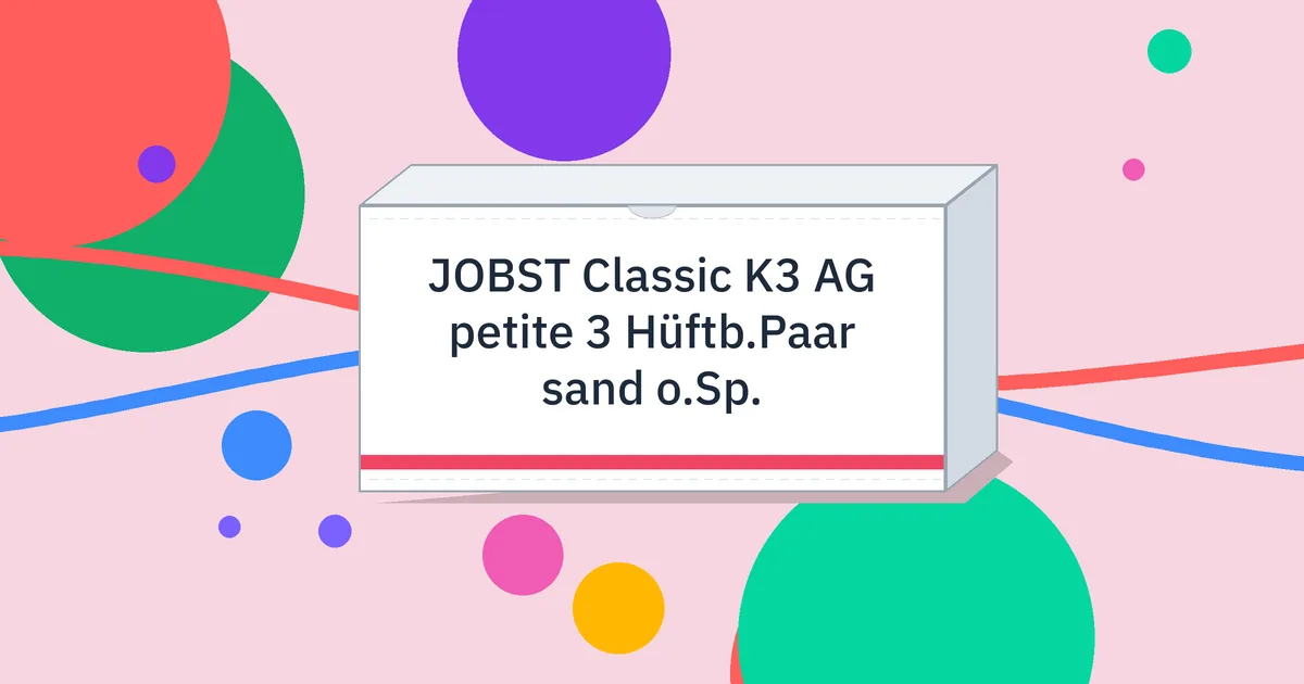 Symbolbild: Packung mit der Aufschrift JOBST Classic K3 AG petite 3 Hüftb.Paar sand o.Sp. (PZN 13078417) – Verfügbarkeit und Bezug in Apotheken in Frankfurt am Main