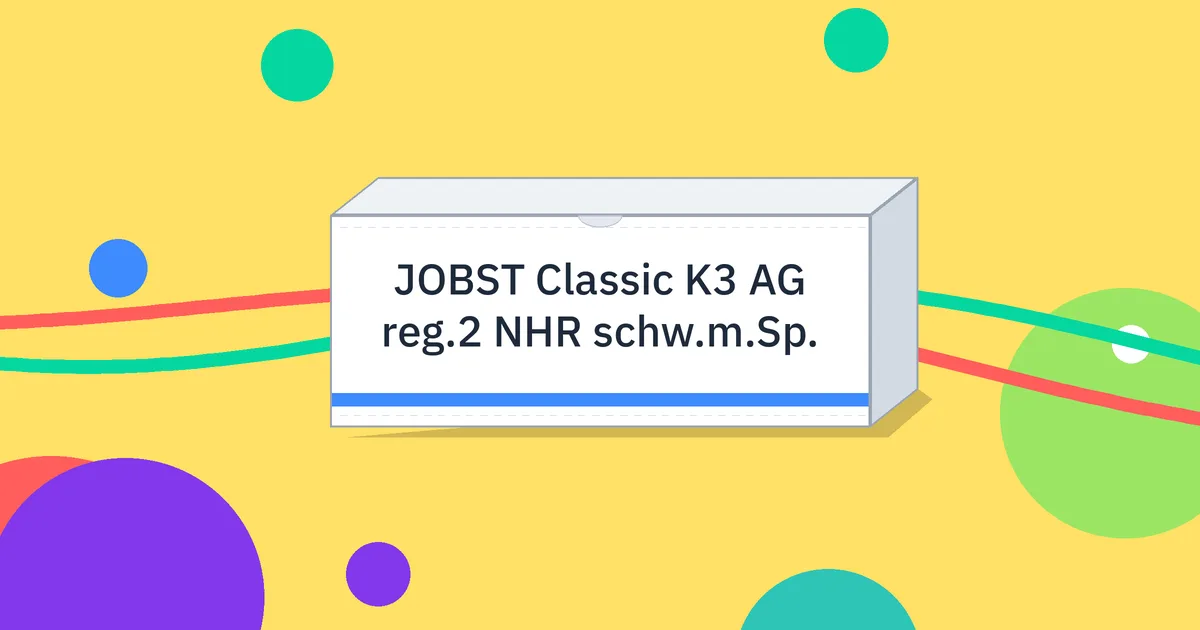 Symbolbild: Packung mit der Aufschrift JOBST Classic K3 AG reg.2 NHR schw.m.Sp. (PZN 13073383) – Verfügbarkeit und Bezug in Apotheken in Frankfurt am Main