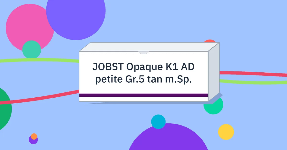 Symbolbild: Packung mit der Aufschrift JOBST Opaque K1 AD petite Gr.5 tan m.Sp. (PZN 16264126) – Verfügbarkeit und Bezug in Apotheken in Frankfurt am Main