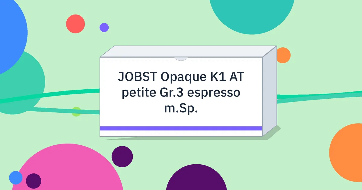 Symbolbild: Packung mit der Aufschrift JOBST Opaque K1 AT petite Gr.3 espresso m.Sp. (PZN 16276951) – Verfügbarkeit und Bezug in Apotheken in Frankfurt am Main