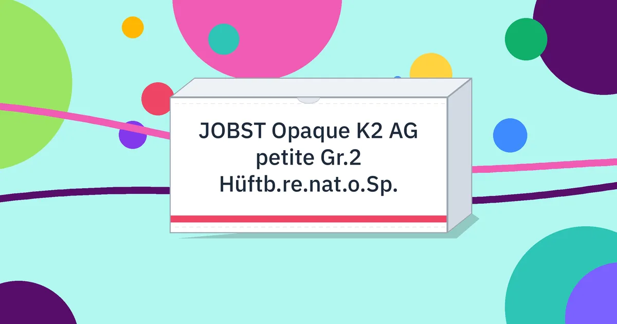 Symbolbild: Packung mit der Aufschrift JOBST Opaque K2 AG petite Gr.2 Hüftb.re.nat.o.Sp. (PZN 13115489) – Verfügbarkeit und Bezug in Apotheken in Frankfurt am Main